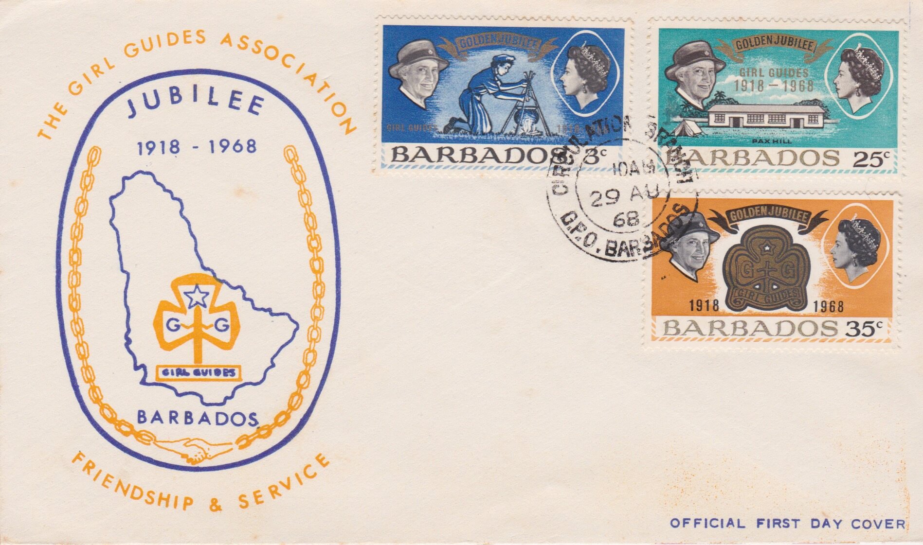 Barbados Girl Guides Association Jubilee Fdc Barbados Stamps 4583