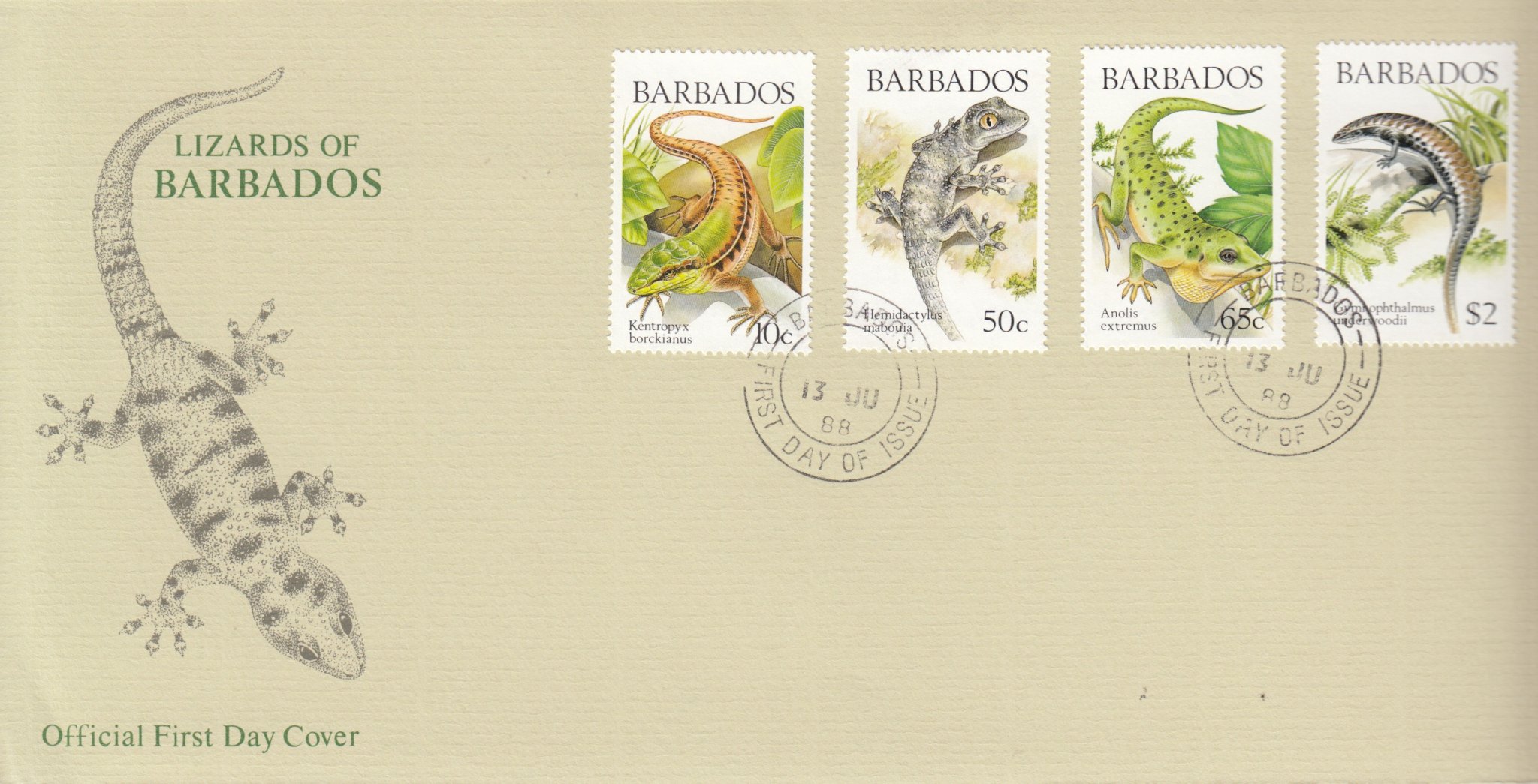 Barbados 1988 | Lizards of Barbados FDC | Barbados Stamps